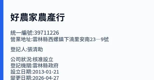 好農家農產行的照片-統編 39711226(雲林縣) 公司登記資料與營業項目詳細圖表