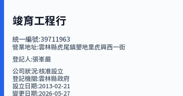 竣育工程行的照片-統編 39711963(雲林縣) 公司登記資料與營業項目詳細圖表