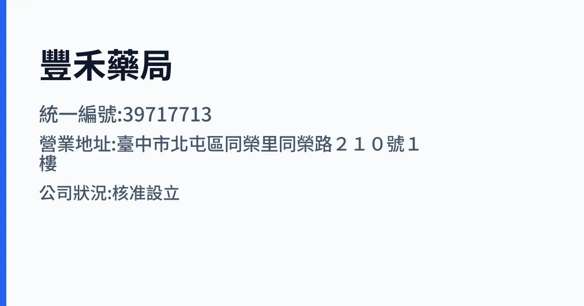 豐禾藥局 - 統編 39717713(臺中市) 公司登記資料與營業項目詳細圖表