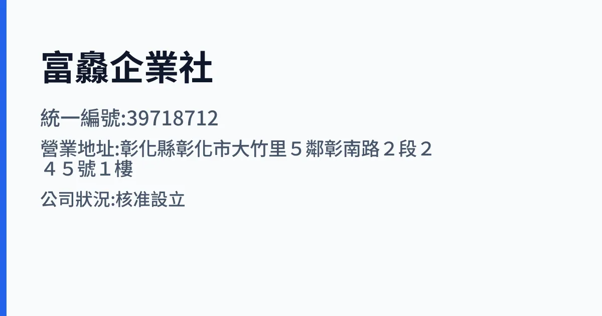 富灥企業社 - 統編 39718712(彰化縣) 公司登記資料與營業項目詳細圖表