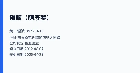 攤販(陳彥蓁)的照片-統編 39729491(苗栗縣) 公司登記資料與營業項目詳細圖表