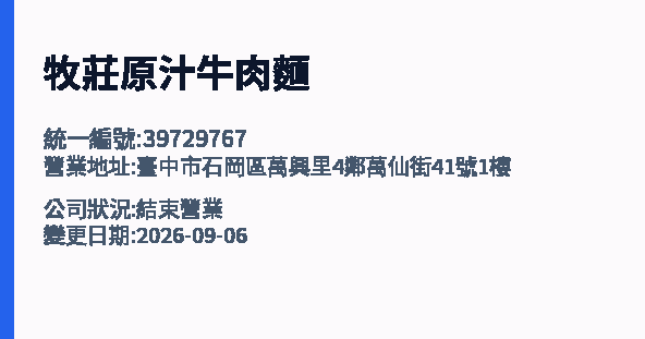 牧莊原汁牛肉麵的照片-統編 39729767(臺中市) 公司登記資料與營業項目詳細圖表