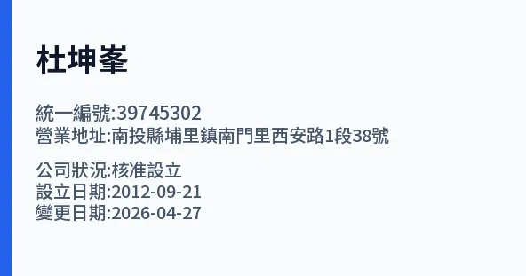 杜坤峯的照片-統編 39745302(南投縣) 公司登記資料與營業項目詳細圖表