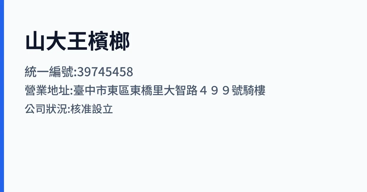山大王檳榔 - 統編 39745458（臺中市） 公司登記資料與營業項目詳細圖表