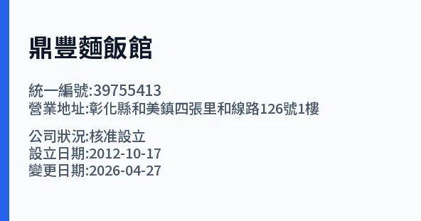 鼎豐麵飯館的照片-統編 39755413(彰化縣) 公司登記資料與營業項目詳細圖表