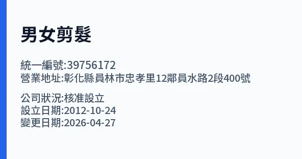 男女剪髮的照片-統編 39756172(彰化縣) 公司登記資料與營業項目詳細圖表