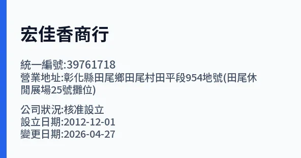 宏佳香商行的照片-統編 39761718(彰化縣) 公司登記資料與營業項目詳細圖表