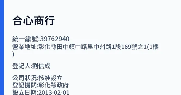 合心商行的照片-統編 39762940(彰化縣) 公司登記資料與營業項目詳細圖表