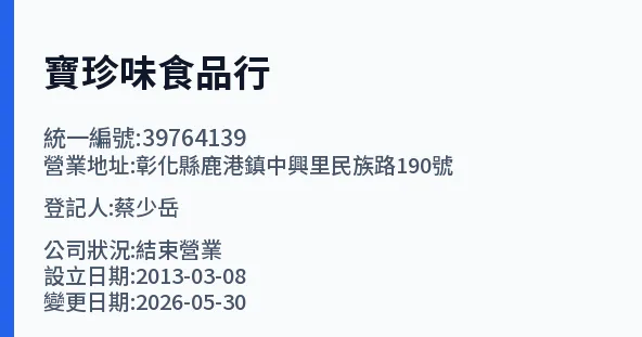 寶珍味食品行的照片-統編 39764139(彰化縣) 公司登記資料與營業項目詳細圖表