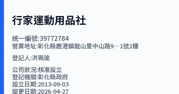 行家運動用品社的照片-統編 39772784(彰化縣) 公司登記資料與營業項目詳細圖表
