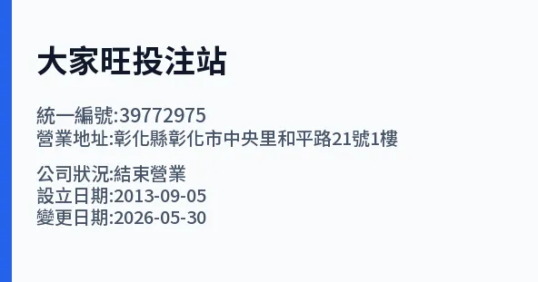 大家旺投注站的照片-統編 39772975(彰化縣) 公司登記資料與營業項目詳細圖表