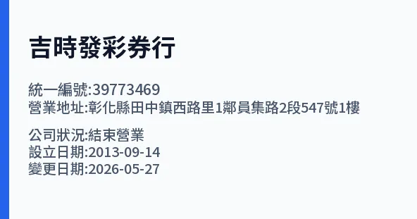 吉時發彩券行的照片-統編 39773469(彰化縣) 公司登記資料與營業項目詳細圖表