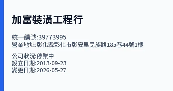 加富裝潢工程行的照片-統編 39773995(彰化縣) 公司登記資料與營業項目詳細圖表