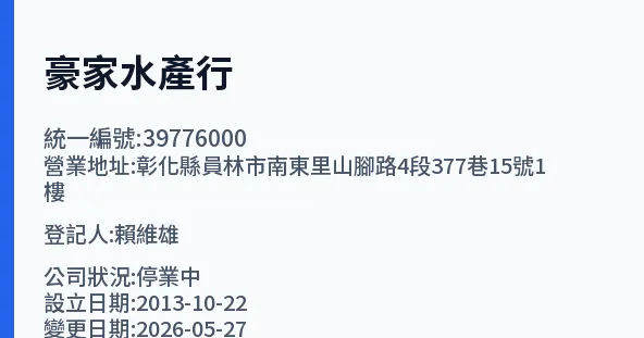 豪家水產行的照片-統編 39776000(彰化縣) 公司登記資料與營業項目詳細圖表