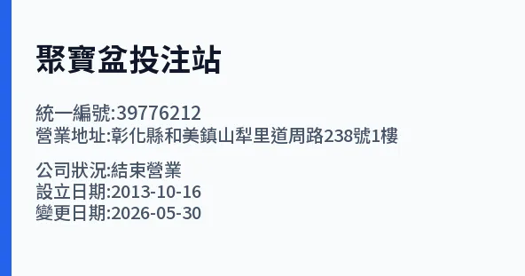 聚寶盆投注站的照片-統編 39776212(彰化縣) 公司登記資料與營業項目詳細圖表