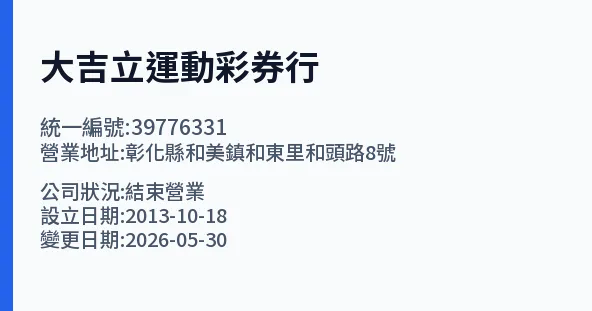 大吉立運動彩券行的照片-統編 39776331(彰化縣) 公司登記資料與營業項目詳細圖表