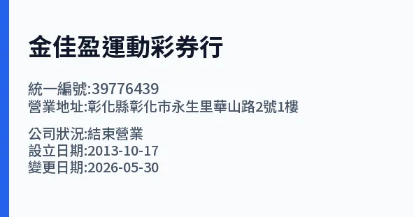 金佳盈運動彩券行的照片-統編 39776439(彰化縣) 公司登記資料與營業項目詳細圖表