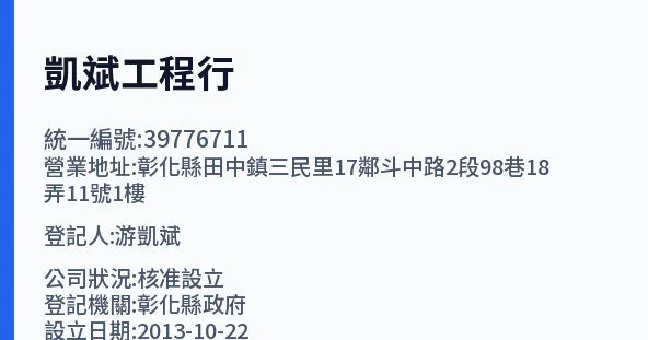 凱斌工程行的照片-統編 39776711(彰化縣) 公司登記資料與營業項目詳細圖表