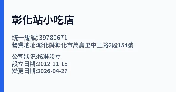 彰化站小吃店的照片-統編 39780671(彰化縣) 公司登記資料與營業項目詳細圖表