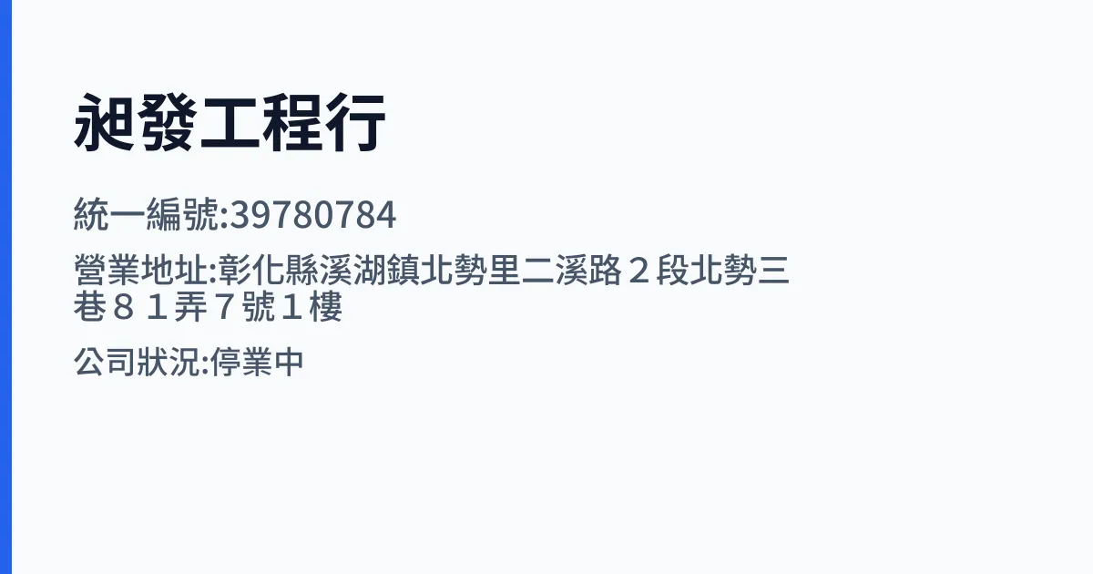 昶發工程行 - 統編 39780784(彰化縣) 公司登記資料與營業項目詳細圖表