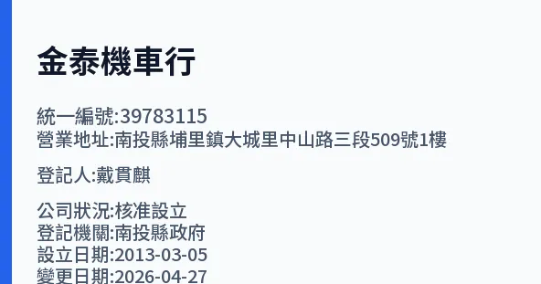 金泰機車行的照片-統編 39783115(南投縣) 公司登記資料與營業項目詳細圖表