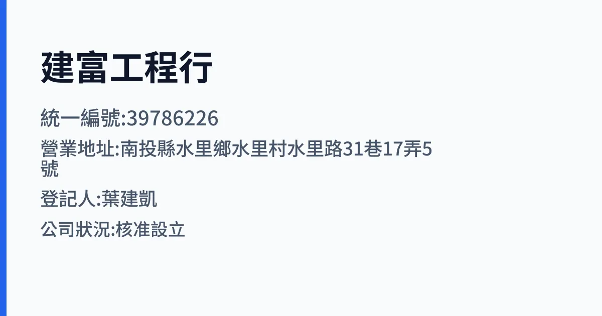 建富工程行 - 統編 39786226（南投縣） 公司登記資料與營業項目詳細圖表