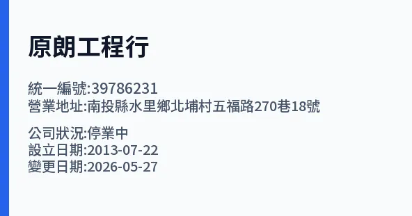 原朗工程行的照片-統編 39786231(南投縣) 公司登記資料與營業項目詳細圖表
