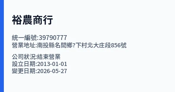 裕農商行的照片-統編 39790777(南投縣) 公司登記資料與營業項目詳細圖表
