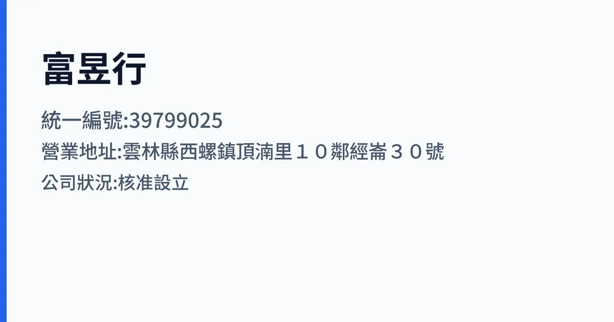 富昱行 - 統編 39799025(雲林縣) 公司登記資料與營業項目詳細圖表