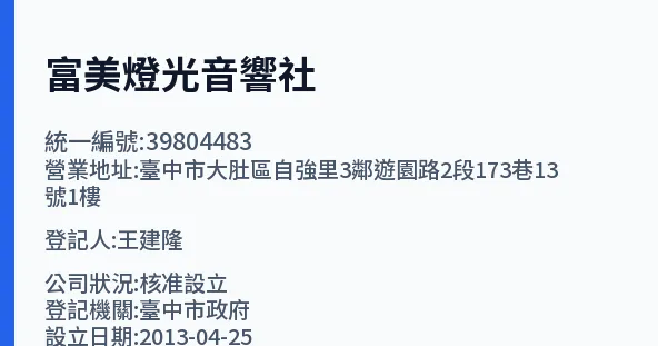 富美燈光音響社的照片-統編 39804483(臺中市) 公司登記資料與營業項目詳細圖表