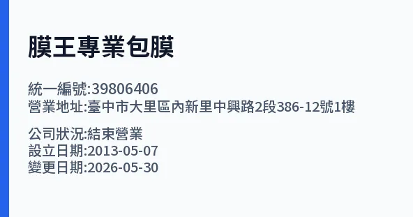 膜王專業包膜的照片-統編 39806406(臺中市) 公司登記資料與營業項目詳細圖表