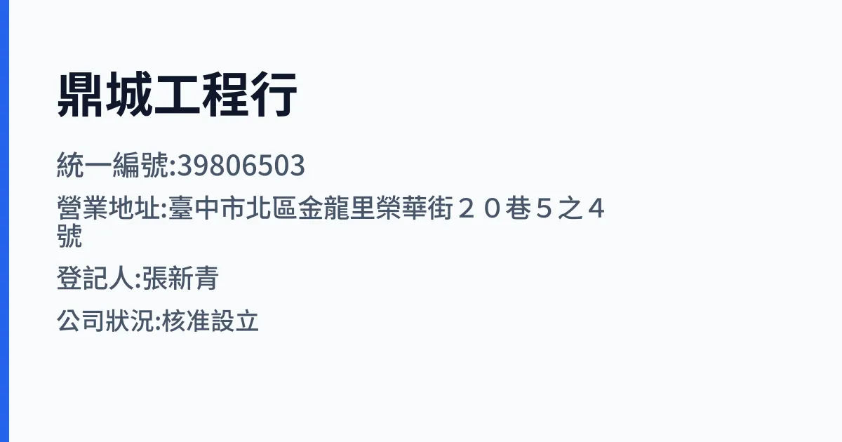 鼎城工程行 - 統編 39806503(臺中市) 公司登記資料與營業項目詳細圖表