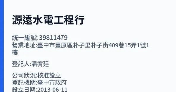 源遠水電工程行的照片-統編 39811479(臺中市) 公司登記資料與營業項目詳細圖表