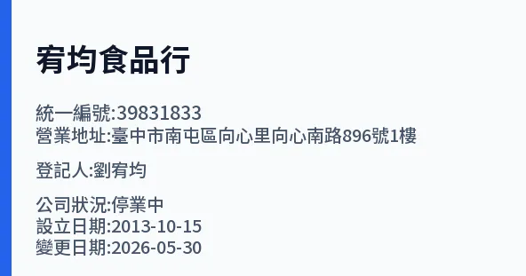 宥均食品行的照片-統編 39831833(臺中市) 公司登記資料與營業項目詳細圖表