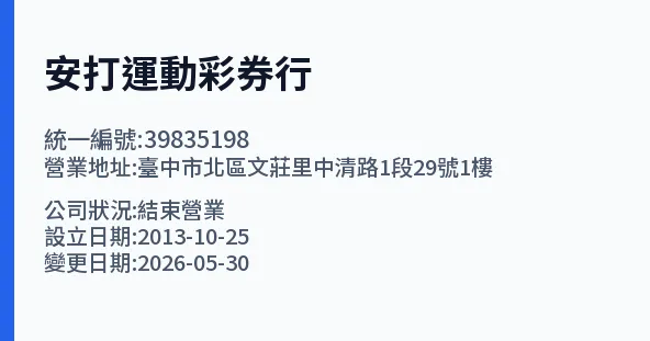 安打運動彩券行的照片-統編 39835198(臺中市) 公司登記資料與營業項目詳細圖表