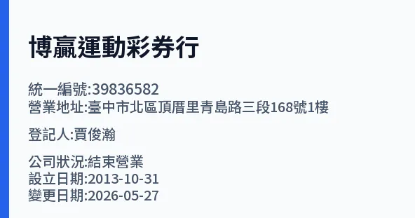博贏運動彩券行的照片-統編 39836582(臺中市) 公司登記資料與營業項目詳細圖表