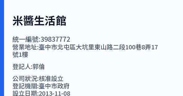 米醬生活館的照片-統編 39837772(臺中市) 公司登記資料與營業項目詳細圖表