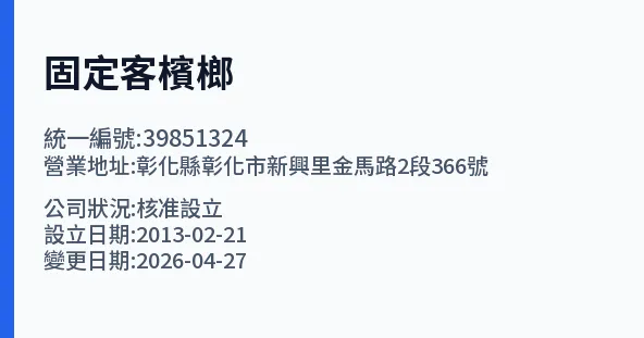 固定客檳榔的照片-統編 39851324(彰化縣) 公司登記資料與營業項目詳細圖表