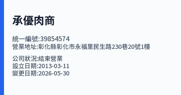 承優肉商的照片-統編 39854574(彰化縣) 公司登記資料與營業項目詳細圖表