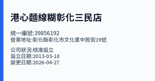 港心麵線糊彰化三民店的照片-統編 39856192(彰化縣) 公司登記資料與營業項目詳細圖表