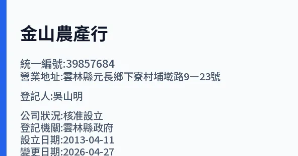 金山農產行的照片-統編 39857684(雲林縣) 公司登記資料與營業項目詳細圖表