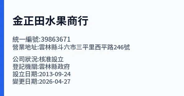 金正田水果商行的照片-統編 39863671(雲林縣) 公司登記資料與營業項目詳細圖表