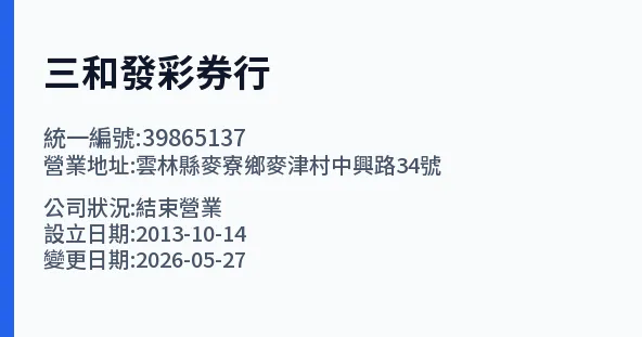 三和發彩券行的照片-統編 39865137(雲林縣) 公司登記資料與營業項目詳細圖表