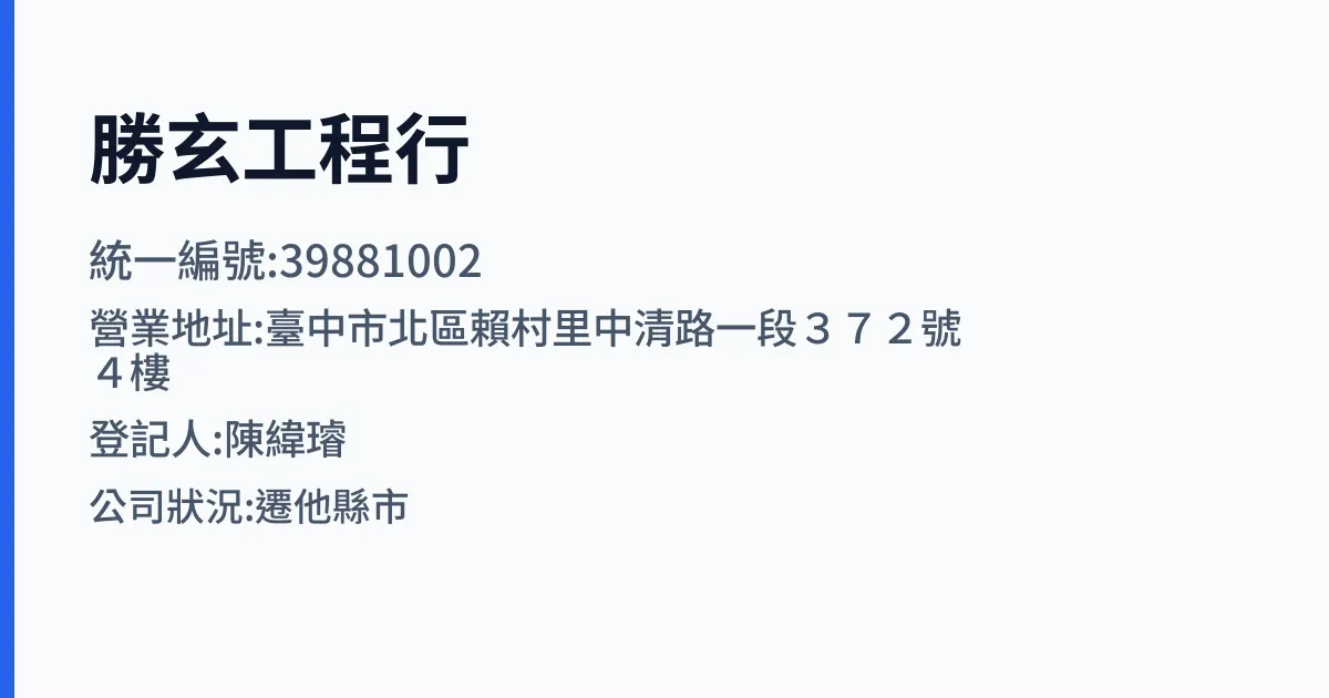 勝玄工程行 - 統編 39881002（南投縣） 公司登記資料與營業項目詳細圖表