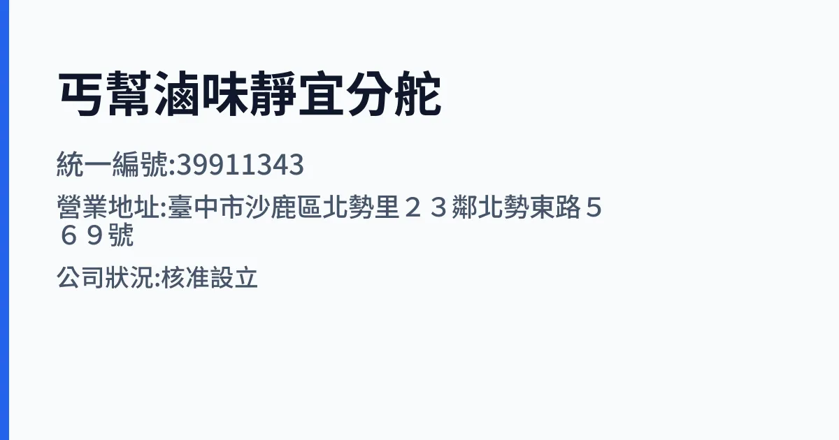丐幫滷味靜宜分舵 - 統編 39911343(臺中市) 公司登記資料與營業項目詳細圖表