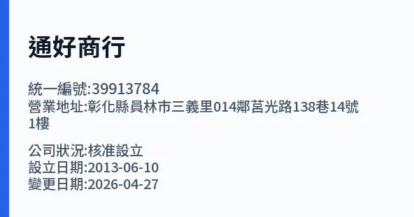通好商行的照片-統編 39913784(彰化縣) 公司登記資料與營業項目詳細圖表