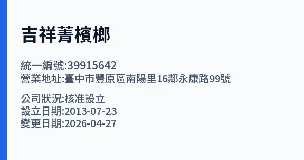 吉祥菁檳榔的照片-統編 39915642(臺中市) 公司登記資料與營業項目詳細圖表