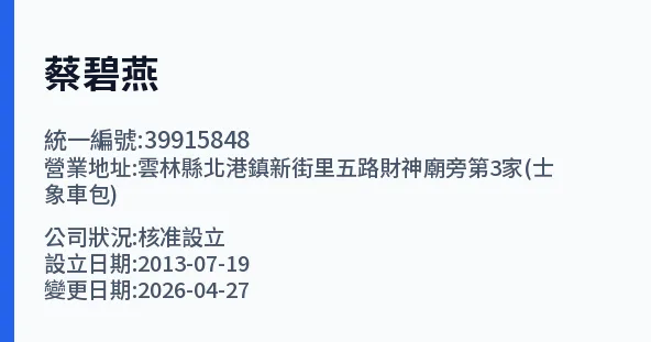 蔡碧燕的照片-統編 39915848(雲林縣) 公司登記資料與營業項目詳細圖表