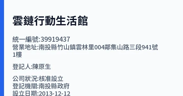 雲鏈行動生活館的照片-統編 39919437(南投縣) 公司登記資料與營業項目詳細圖表