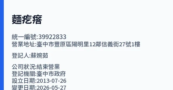 麵疙瘩的照片-統編 39922833(臺中市) 公司登記資料與營業項目詳細圖表